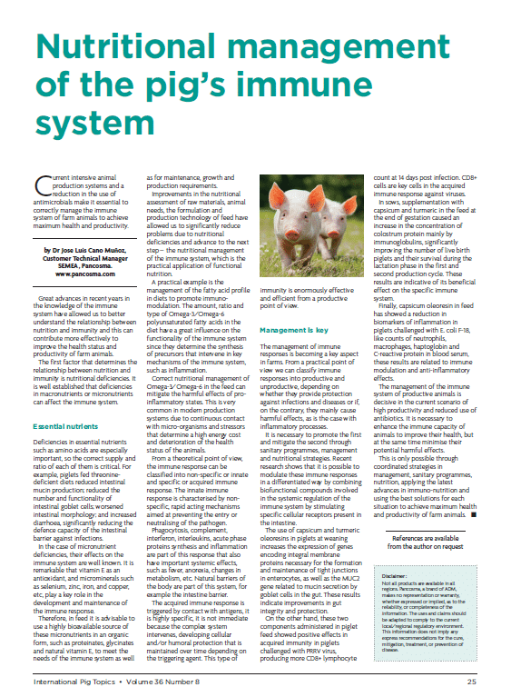 Nutritional management of the pig’s immune system | PANCOSMA